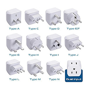 Ceptics World Travel Adapter Set - 2 in 1 USA to Europe, Asia, Africa, India, Japan, Australia, Brazil, China, Israel and more - 11 Pack - Safe Grounded - Works with Cell phones, Laptops, Chargers