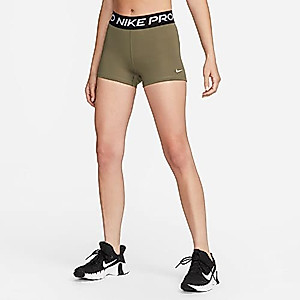 Nike Womens Pro 3" Shorts (Olive Green/White, Small)