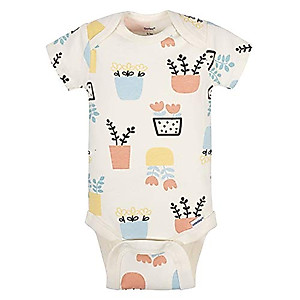 Grow by Gerber Baby Girls 5-Pack Short-Sleeve Onesies Bodysuits, Orange/Yellow/Green/Ivory, Newborn