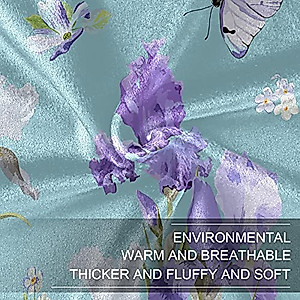WENXOUAL Double-Sided Microfleece Blanket Thin Cozy Warm TV Blanket Blooming Iris Flowers Air Conditioning Throw Blankets Decorative Throw Blankets for Sofa Floor Couch Bed Living Room-50x60