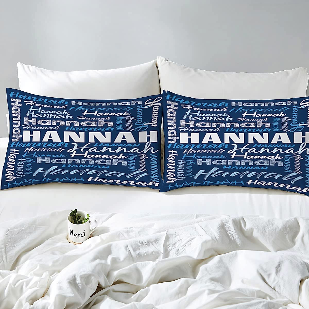 Amazing Personalized Name Bedding Set, Customized Name Bedding Full Twin Queen King, Custom Your Name Comforter Set 3 Pcs Bed Set With Name on It, Custom Name Bedroom Decor for Boys, Girls (Blue)