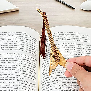 Natural Bamboo Bookmarks with Tassels,Retro Guitar Bass Bookmark Chinese Style Bamboo Bookmark Bass Book Folder Book Clip(C)