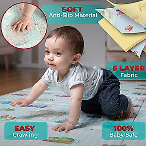 MARBS Baby Play Mat -Extra Large 77"x70"- Anti-Slip & Waterproof - Foldable Play Mat for Baby ( 0-3+ ), Double Sided , 2 Designs to Improve Learning & Focus , Thick Foam Mat for Kids