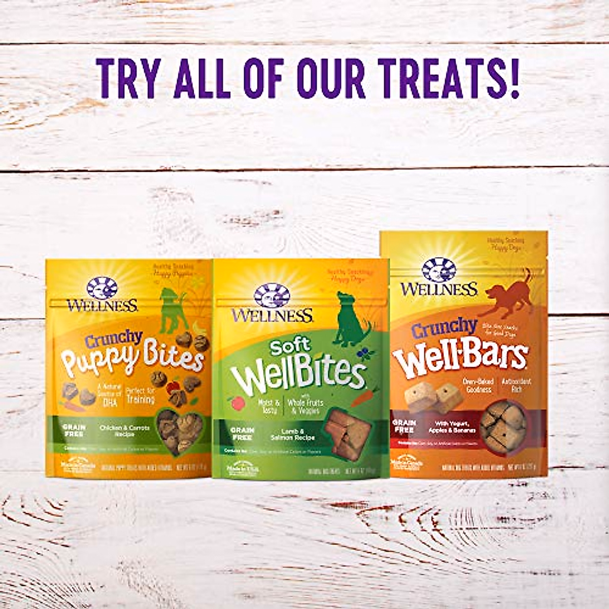 Wellness Soft Puppy Bites Natural Grain-Free Treats for Training, Dog Treats with Real Meat and DHA, No Artificial Flavors (Lamb & Salmon, 8-Ounce Bag)