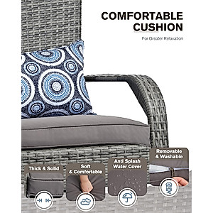 OYODHPDU Outdoor Rocking Chair- Rattan Patio Rocker Chairs with Cushions and Steel Frame- All Weather Outdoor Rocker Chair with 2 Replaceable Cushion Covers (Blue & Grey), 350lbs