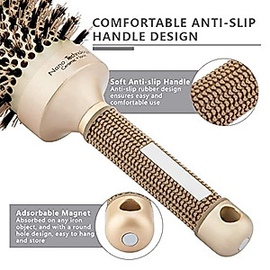 Round Brush for Blow Drying, Hair Brush With Boar Bristle, Nano Thermal Ceramic Barrel Ionic Tech Hair Brush, for Styling,Curling and Straightening