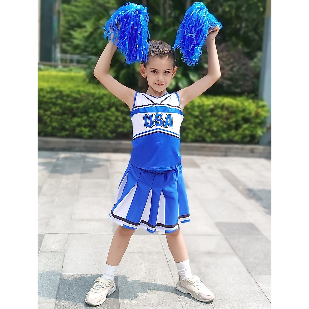 KAKALVER Cheerleader Costume for Girls Cheerleader Outfit with Pom Poms for Halloween Sports Cheerleader Gifts