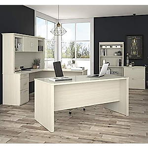 Bestar Logan U-Shaped Desk with Hutch, Lateral File Cabinet, and Bookcase, 66W, White Chocolate