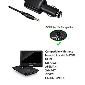 Car Charger Adapter for Portable DVD player, 6 Ft New Replacement Cigarette Lighter Power Cord Charger for Portable DVD Player