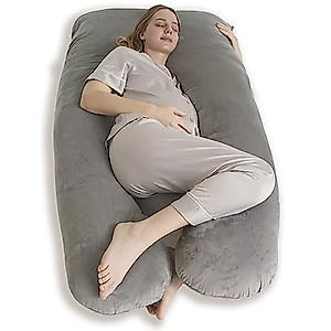 DOWNCOOL Pregnancy Pillow, U Shaped Body Pillow for Pregnancy, 55 Inch Grey Maternity Support with Removable Cover for Sleeping,Support for Back, Hips, Legs, Belly