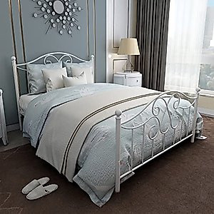 DUMEE Full Size Bed Frame with Headboard and Footboard Metal Platform Bed Frame Under Bed Storage No Box Spring Needed ( Full Size, White)