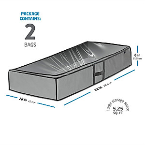 ZOBER Under Bed Storage Containers - Pack of 2 Clothes Storage Bins with Handles and Clear Window - Closet Organizer and Shoe Storage Bags for Bedroom, Dorm & Closet - 42 x 18 x 6 Inches, Black