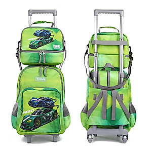 Tilami Rolling Backpack 18 inch Double Handle with Lunch Bag Wheeled Kids Backpack, Spaceship Blue