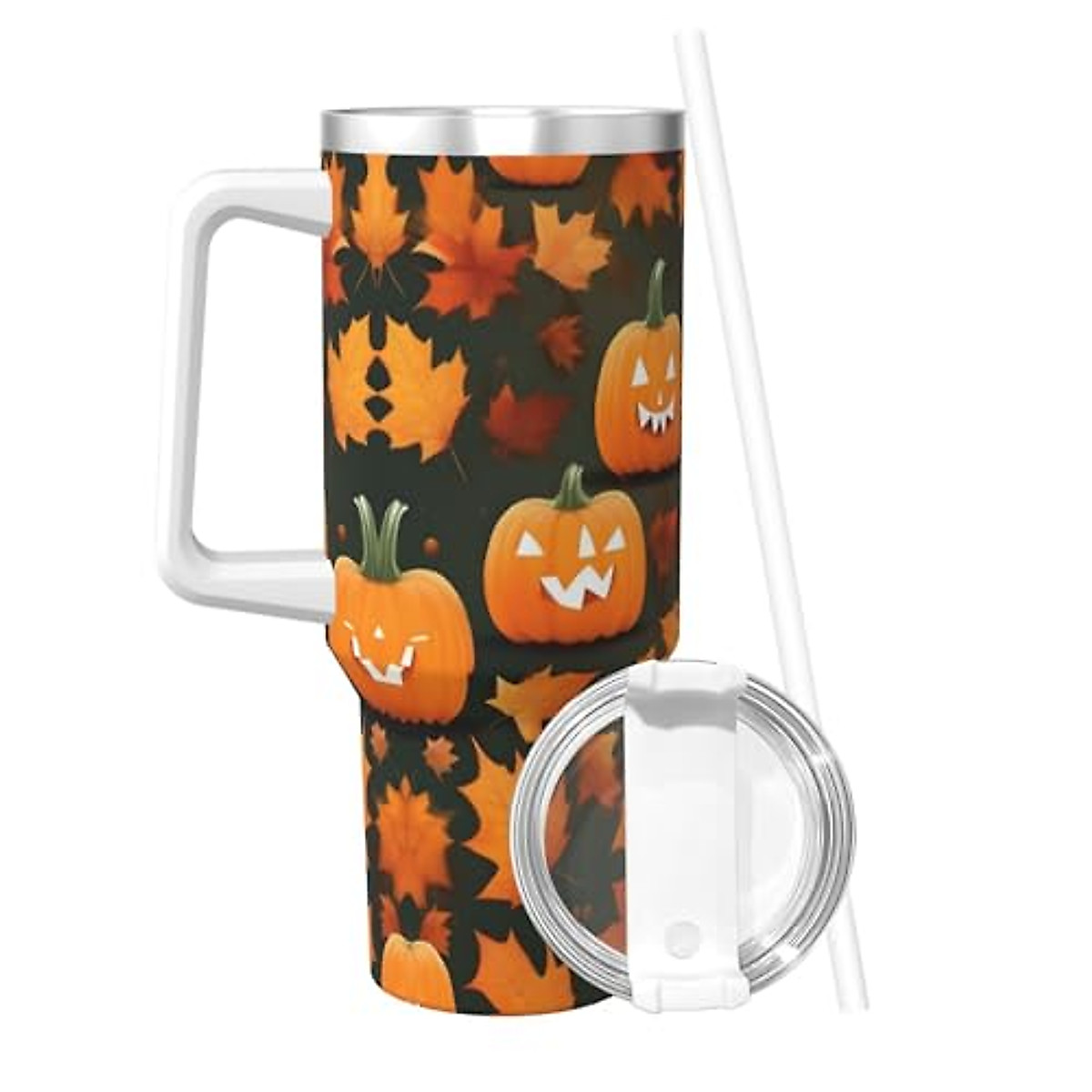 HULIBIN Happy Thanksgiving Day Pumpkin Print Double Deck Stainless Steel Travel Coffee Cup With Lid 40 Oz Ice Bully Cup