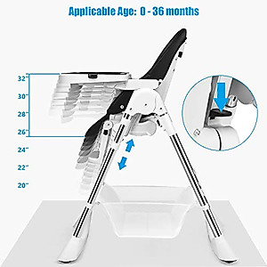 INFANS Foldable High Chair with Large Storage Basket - Adjustable Heights, Recline & Footrest, Removable PU Cushion, Detachable Double Trays, 5-Point Safety Harness for Baby, Infants & Toddlers
