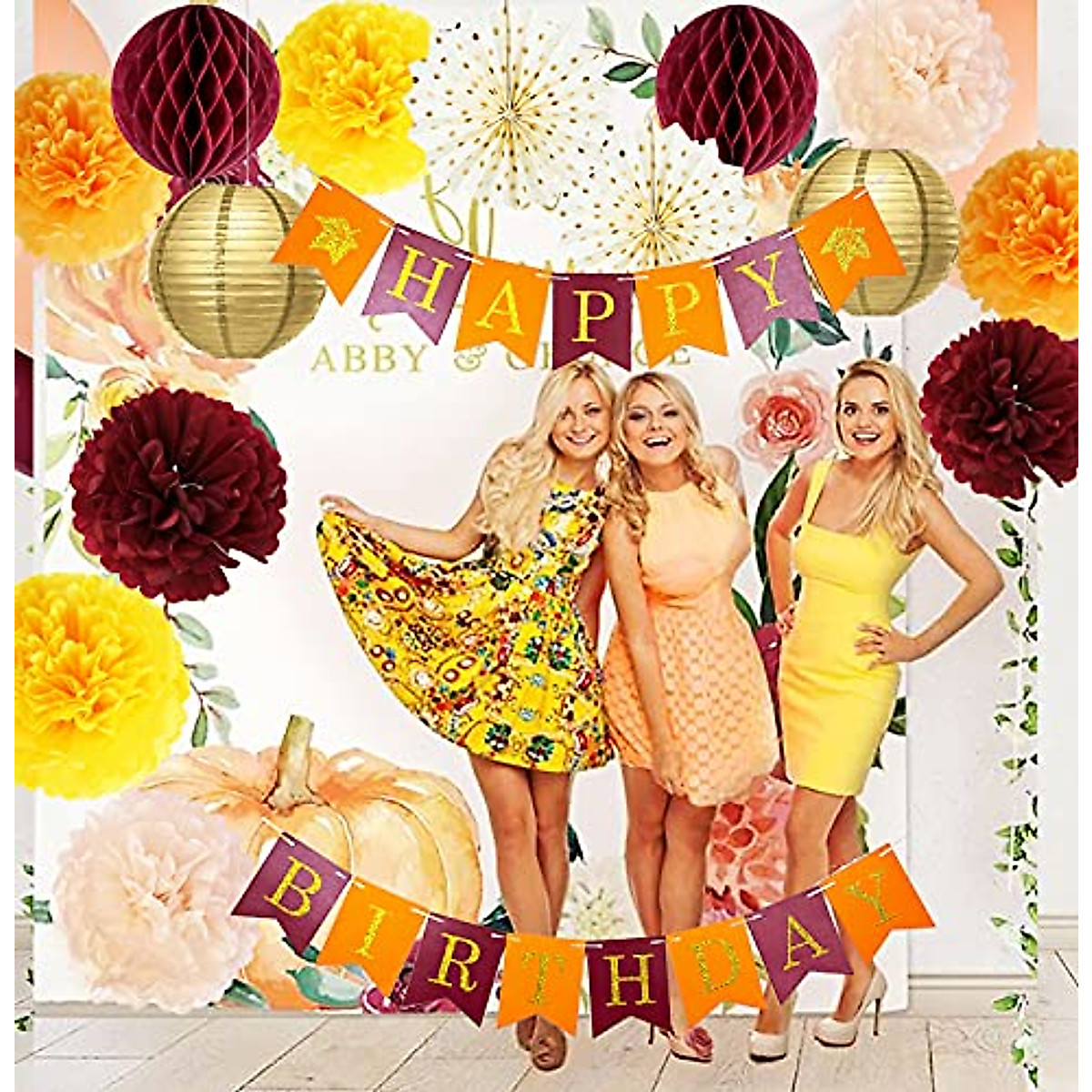 Fall Birthday Party Decorations/Burgundy Orange Birthday Party Decorations/Thanksgiving Table Decor Maroon Burgundy Yellow Women 30th/40th/50th/60th/70th Burgundy Orange Birthday Party Decorations