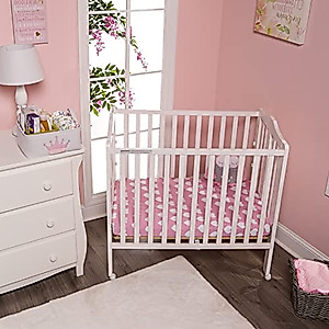 2 Pack n Play Mattress Sheets – 100% Jersey Knit Cotton Soft Portable Crib Mattress Sheets for Girls with Pink Heart and Gray Polka Dot Design; 2 Pc Playpen Mattress or Mini Crib Sheet Fitted Set