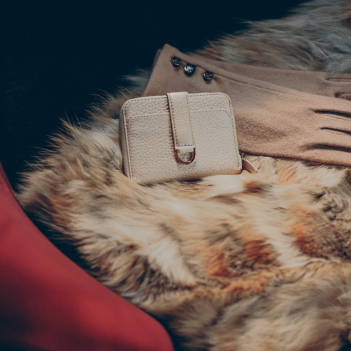 Vaultskin BELGRAVIA Women's Small Zippered Leather Wallet, Luxury RFID-Blocking Mini Purse for Cash and Cards in Champagne