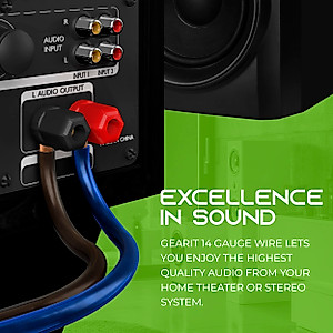 14 Gauge Car Speaker Wire, GearIT Pro Series (100 Feet, Soft Touch Translucent Blue/Black) Copper Clad Aluminum CCA 14 AWG Automotive Car Speaker Wire for Car Stereo, Car Audio Wiring Kit - 100ft