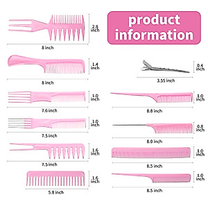 Vebiys Magic 10 piece professional styling comb set - Anti Static Coarse Fine Toothed Pick Combs - hair styles for women, men, girls, and boys - Suitable for stylist (Pink)