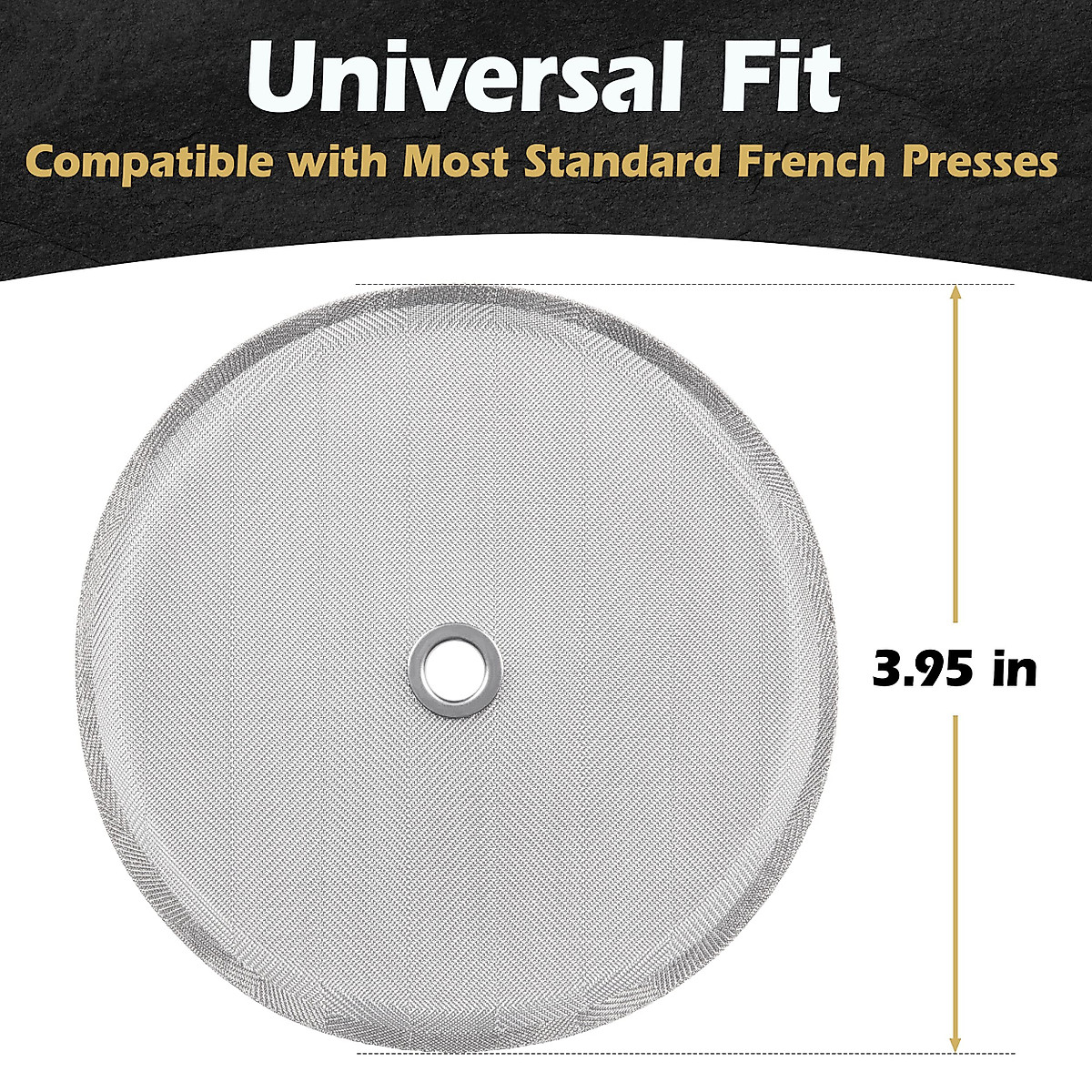 Gold Lion Gear French Press Replacement Filter (2pack) - Includes Metal Center Ring - Universal 8Cup Stainless Steel Reusable Filter