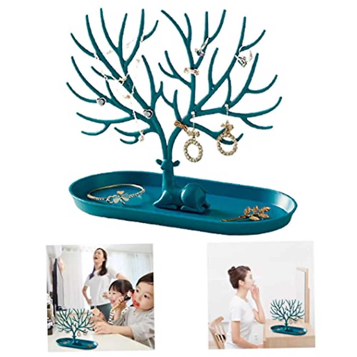 MILEVO Jewelry Display Stand Antler Tree Earrings Bracelets Rack Jewelry Storage Holder with Tray,Drawer Organizers