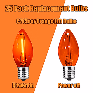 SOTOPOO Orange E12 LED Bulb, 25 Pack C7 Orange Light Bulbs, C7 LED Replacement Bulbs for Christmas Halloween Indoor Outdoor String Lights, C7/E12 Candelabra Bulb, 0.6Watt