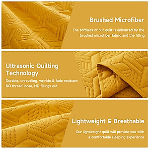 Lavsiry Mustard Yellow Quilt Full/Queen Size Bedding Set, Summer Thin Microfiber Quilted Bedspread & Coverlet, Soft Lightweight Comforter for All Seasons - 3 Piece(1 Quilt, 2 Pillow Shams)