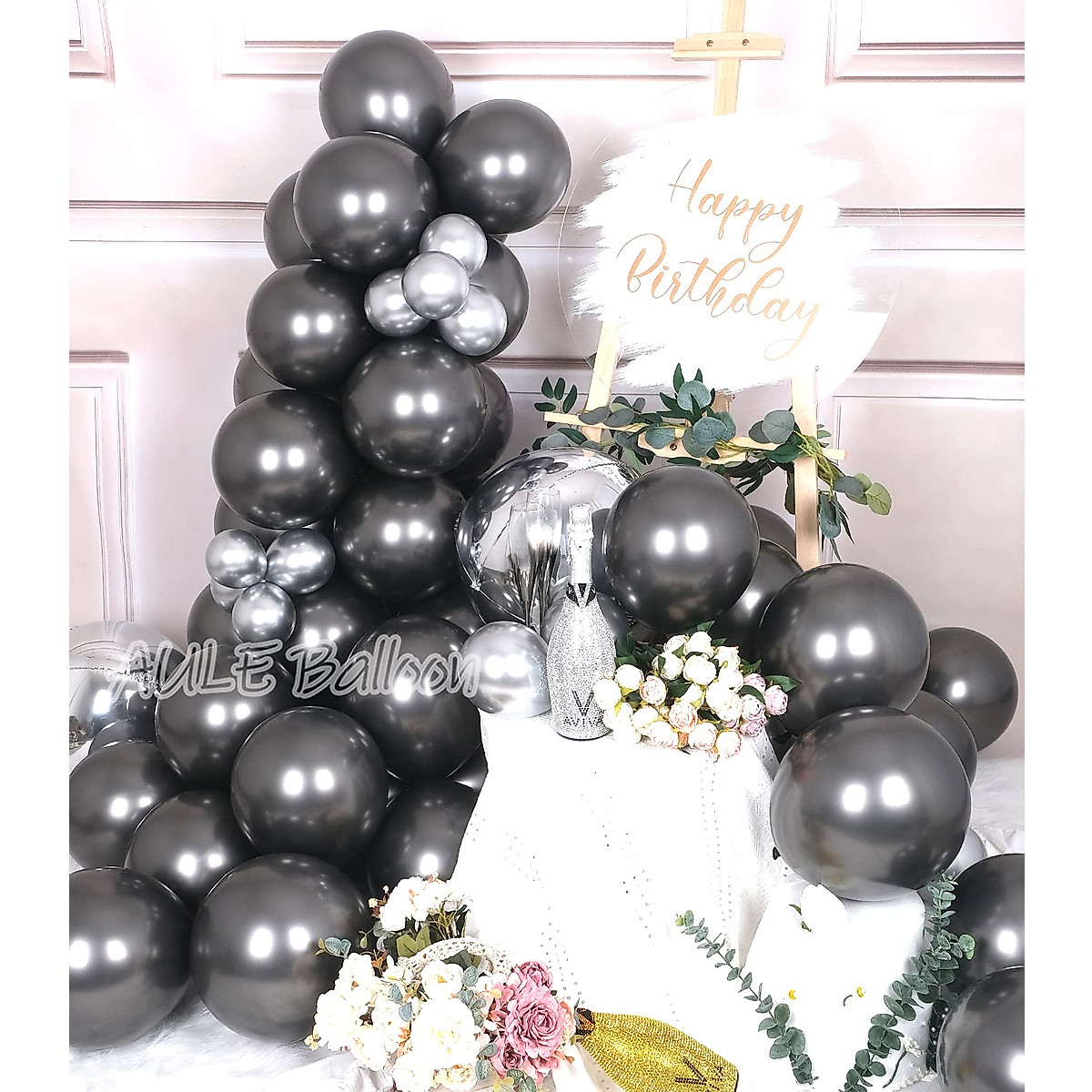 AULE Black Metallic Balloons 12 inch 50 Pcs Black Latex Balloons Chrome Helium Shiny Thicken Balloon Perfect Party Decoration for Happy Birthday Bridal Shower Graduation