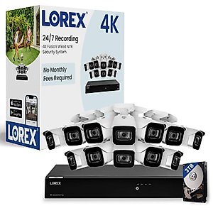 Lorex Fusion 4K Security Camera System with 3TB NVR - 16 Channel PoE Wired Home Security System with 10 Metal Cameras - Motion Detection, Color Night Vision, Weatherproof Surveillance