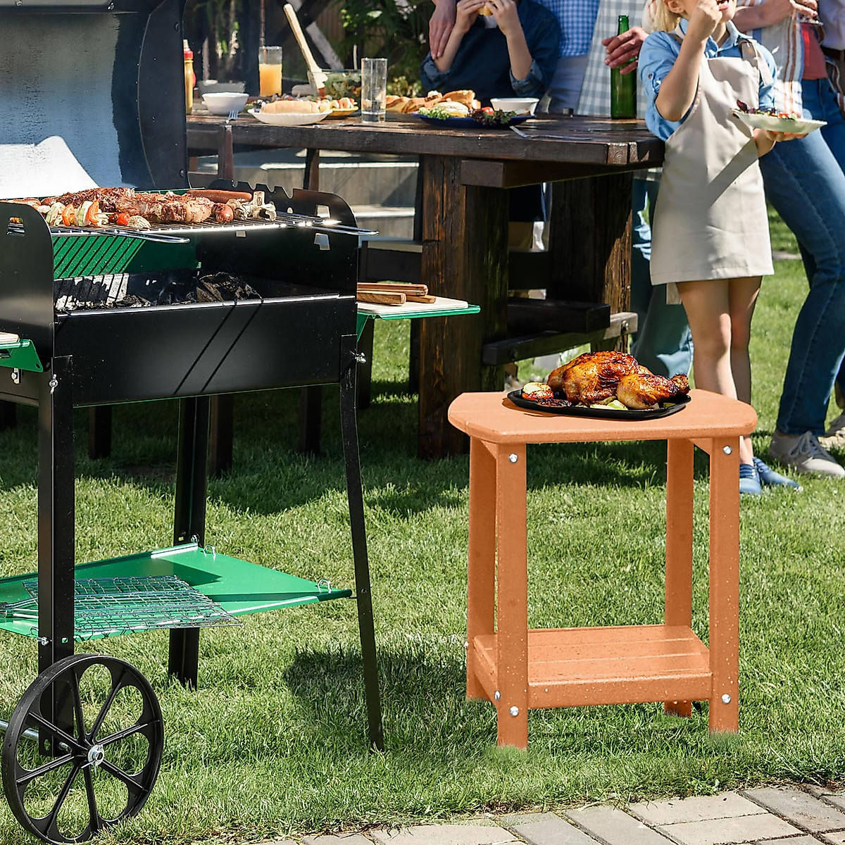 GARDENSTAR Adirondack Square Outdoor Side Table,2-Tier Storage Patio Side Table, HDPE End Tables for Backyard Pool Porch Garden Lawn GoldenYellow