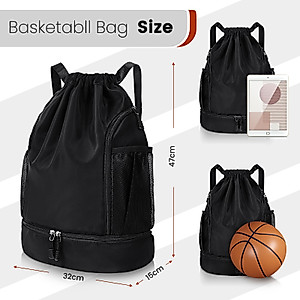Ball Bag Drawstring Backpack Gymbag Water Resistant Sports Sackpack with Shoe Compartment,Multiple Pockets Soccer Bag with Zipper,Basketball Bag Suitable for Travel or Fitness