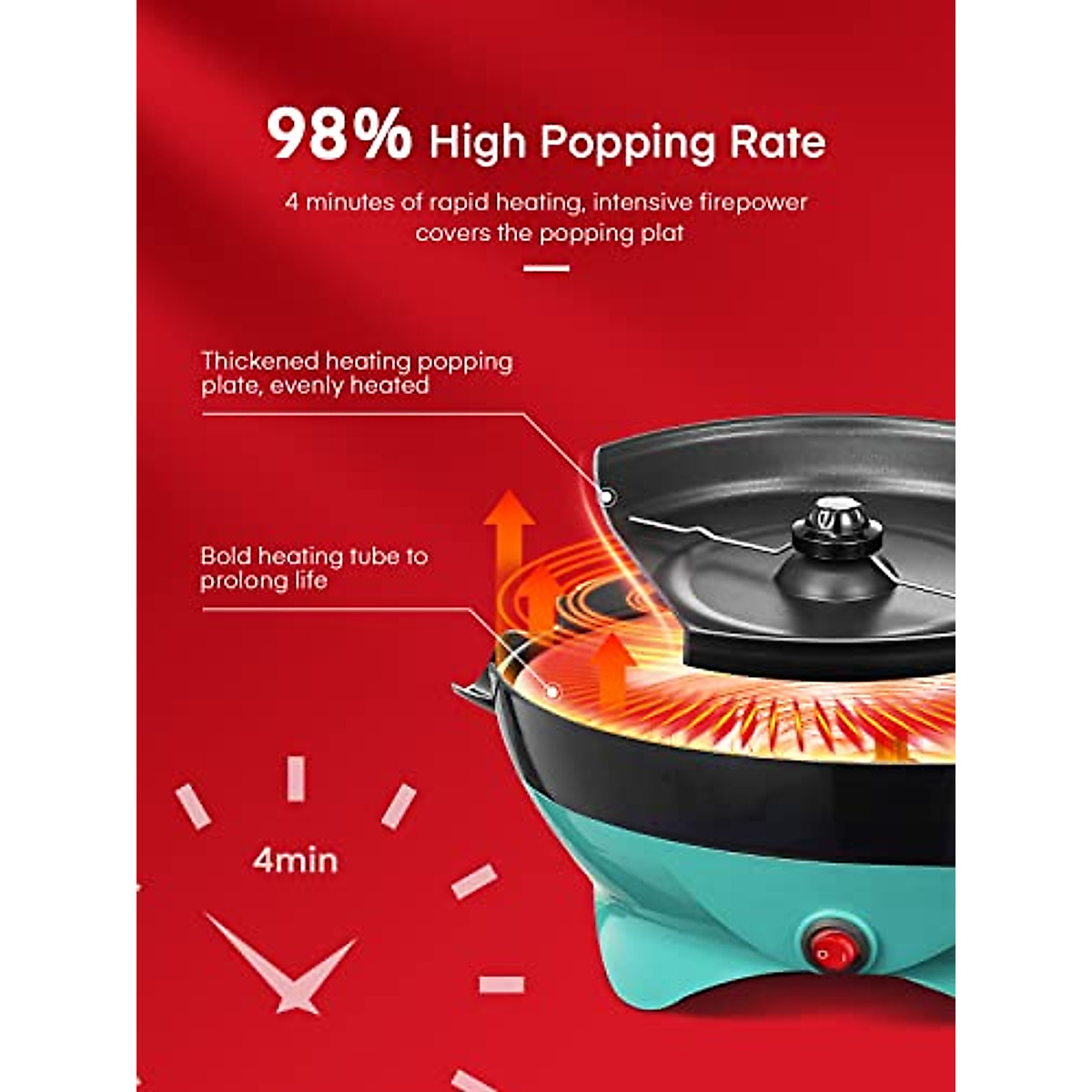 Popcorn Machine, 28cups Popcorn Maker with Stirring Rod, Detachable & Nonstick Plate, Hot Oil Popcorn Popper Maker Easy to Use, 6Qts Large Lid for Serving Bowl, 2 Measuring Spoons & Cool Touch Handles