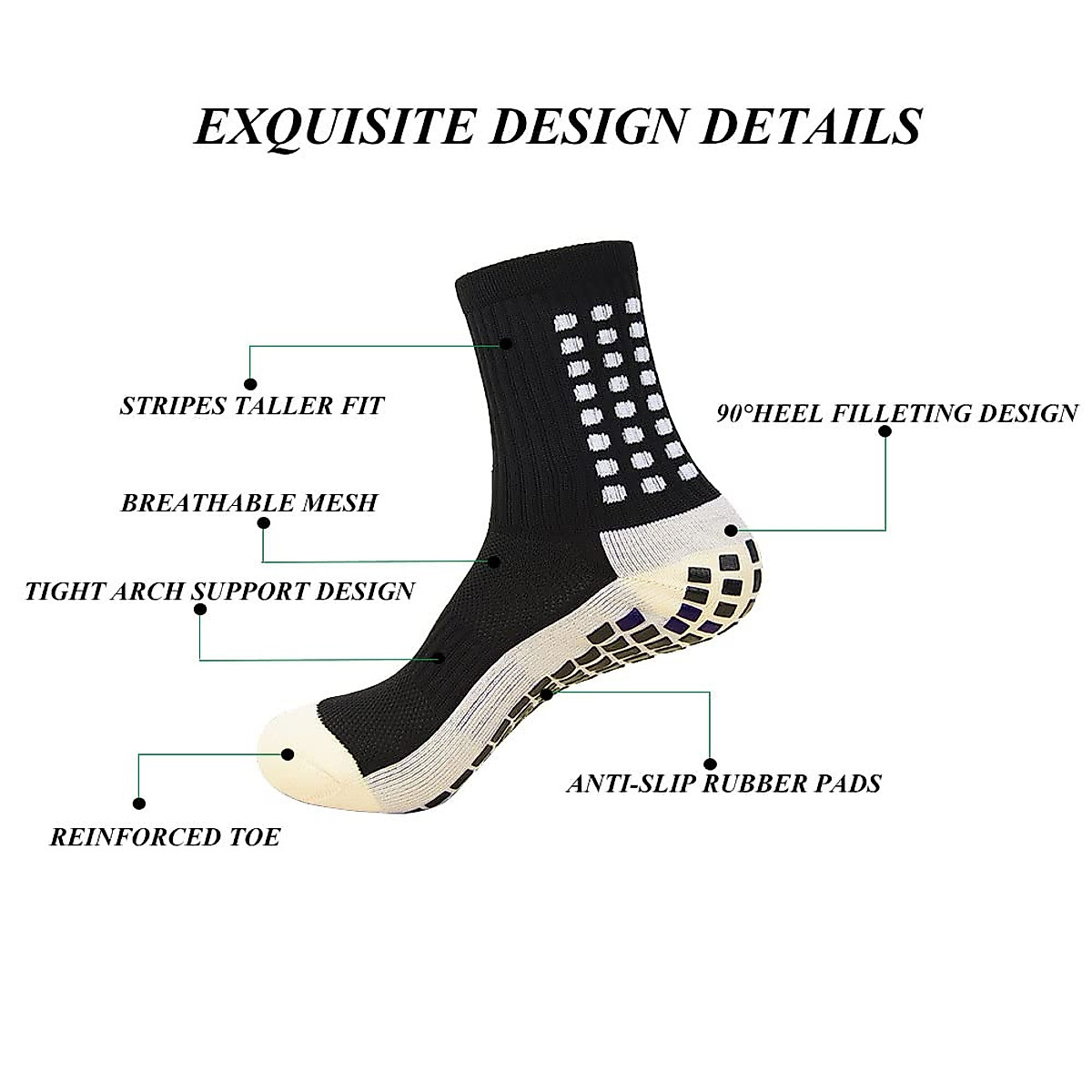 fjberrtsat Men's Socks Soccer Non Skid Ball Football Socks Anti-Slip Athletic Non Slip Pads for Basketball Sports Socks 4 pair,black