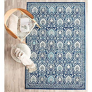 SAFAVIEH Evoke Collection 5'1" x 7'6" Blue/Ivory EVK251C Boho Non-Shedding Living Room Bedroom Area Rug