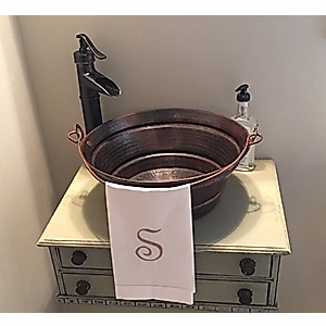 SimplyCopper 15" Round Copper Vessel BUCKET Sink with 13" ORB Faucet and Lift & Turn Drain