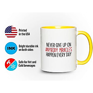 Bubble Hugs Nurse 2Tone Yellow Mug 11oz - Never give up - Labor Clinical Certified Nursing Assistant Surgical Emergency Oncology Practitioner