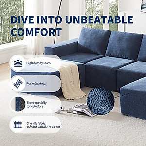 110" Modern Modular Sectional Sofa Couch, Deep Seat U Shaped Upholstered Cloud Couch Set with Movable Ottoman for Living Room, No Assembly Required (Blue, U Shaped)