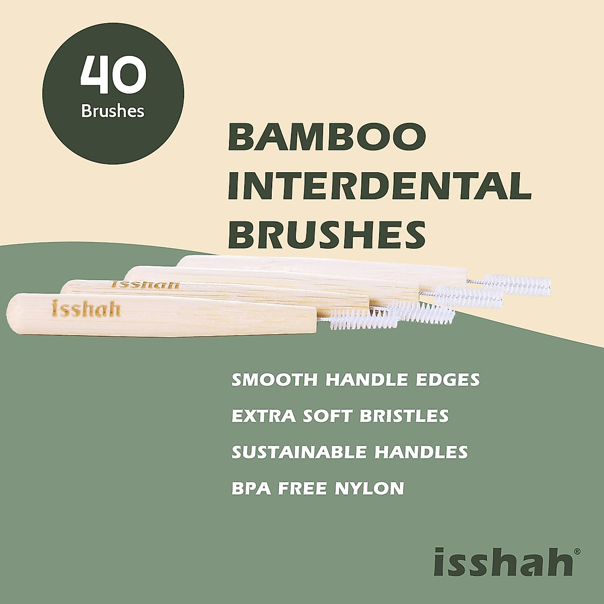 Isshah Biodegradable Bamboo Handle Interdental Brushes Between Teeth Cleaner Deep Clean Toothpick, FSC Certified and PETA Approved, Size 1 (0.45mm), 40 Count
