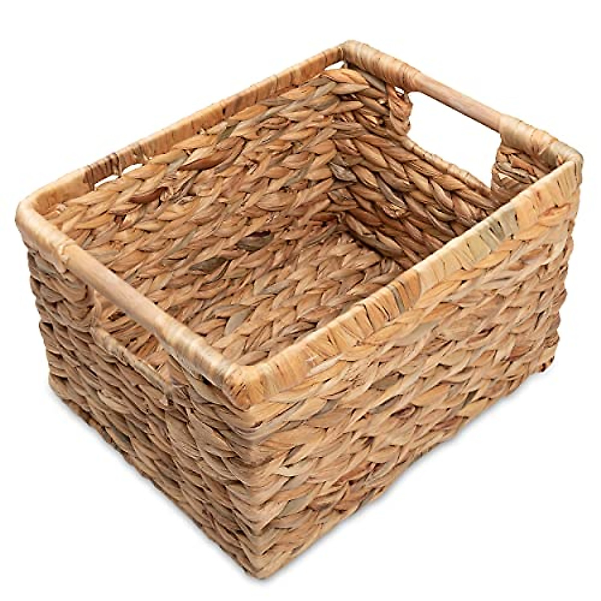 Natural Water Hyacinth Storage Basket with Handle, Rectangular Wicker Basket for Organizing, Decorative Wicker Storage Basket for Living Room, Medium Wicker Basket