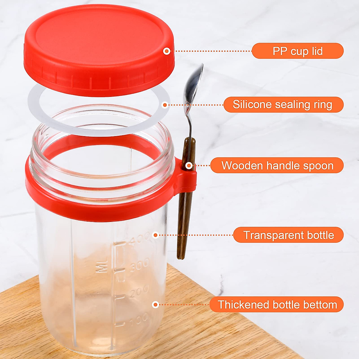 Didaey 8 Pcs Overnight Oats Containers with Lids and Spoon 16 oz Large Capacity Airtight Overnight Oats Jars Glass Jar with Lid Mason Jars with Measurement Marks for Cereal Milk Fruit Yogurt