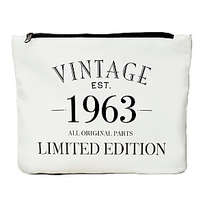 JIUWEIHU Women's 60th birthday gift, 60th birthday decoration gift - 60th birthday gift for grandma, wife, grandma, friends, colleagues and aunts - full original limited edition cosmetic bag in 1963