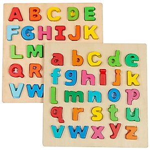 Wondertoys Wooden Alphabet Puzzle for Toddlers Chunky Lowercase & Uppercase Letters ABC Puzzles Board for Preschools Boys and Girls