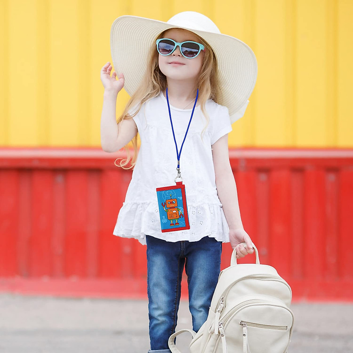 Leehoom Canvas Trifold Wallets with Zipper Pocket，Kids Wallets for Boys Girls with Magic Sticker - Robot