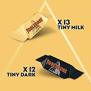 Toblerone Tiny Swiss Chocolate Gift Set, Dark Chocolate, Milk Chocolate Candy Bars with Honey & Almond Nougat, 7.05 oz (25 Pieces)