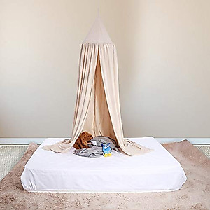 Fdit Hanging Bed Canopy Mos1quito Net Curtain for Baby Kid, Soft Cotton Material (Khaki)