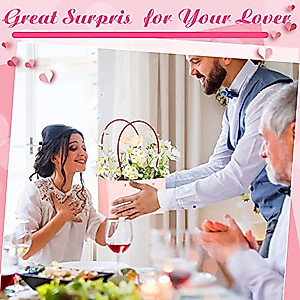 30 Pcs Flower Gift Bags Paper Bouquet Bags Rectangle Flower Box for Arrangements Waterproof Bouquet Box with Handles Florist Supplies for Valentine's Day Mother's Day Christmas (Black, Pink, White)