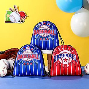 12 Packs Baseball Bag Baseball Drawstring Bag Baseball Party Favors Baseball Gift Bag Baseball Goodie Bags Gift Wrap Bags for Kids Sport Theme Birthday Decorations, 9.84 x 7.87 Inches, Blue and Red