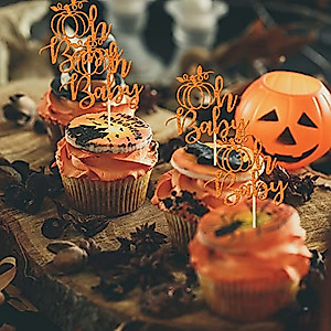 24 PCS Pumpkin Oh Baby Cupcake Toppers Glitter Fall Theme pumpkin Cupcake Picks Baby Shower Cake Decorations for Pumpkin Theme Gender Reveal Kids Birthday Party Supplies Orange