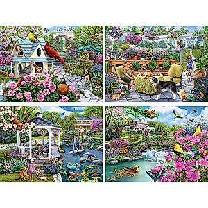 Bits and Pieces – 4-in-1 Multi-Pack 1000 Piece Jigsaw Puzzles for Adults – Glorious Gardens by Artist Mary Thompson, Completed Puzzle Size: 20" x 27"